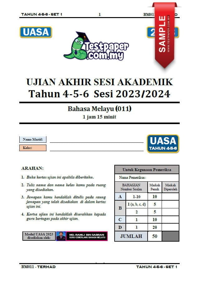 1 SET EDISI PENGENALAN UASA 2023/2024 - BAHASA MELAYU TAHUN 4-5-6 (BONUS JSU DAN WORD) - Cikgu.Info