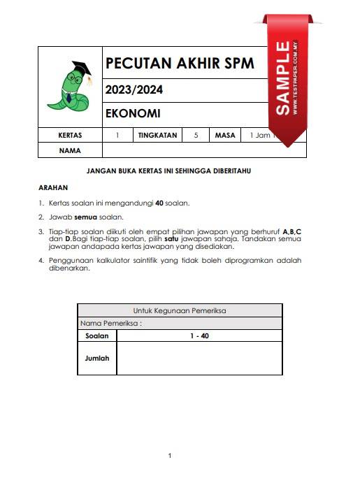 1 SET MODUL PECUTAN AKHIR SPM EKONOMI KERTAS 1 DAN 2 (2023-2024 ...