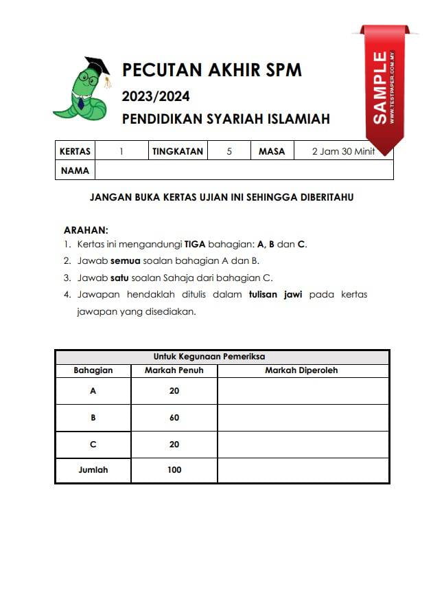 1 SET MODUL PECUTAN AKHIR SPM PENDIDIKAN SYARIAH ISLAMIAH (2023-2024 ...