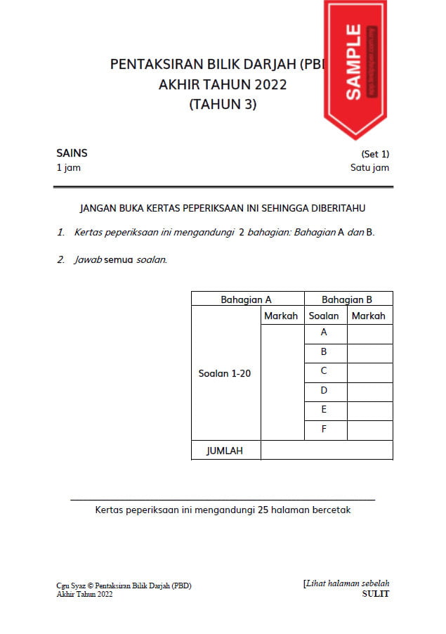 2 SET KERTAS SAINS PERSEDIAAN PBD SESI AKHIR 2022 - TAHUN 3 (BONUS WORD) - Cikgu.Info