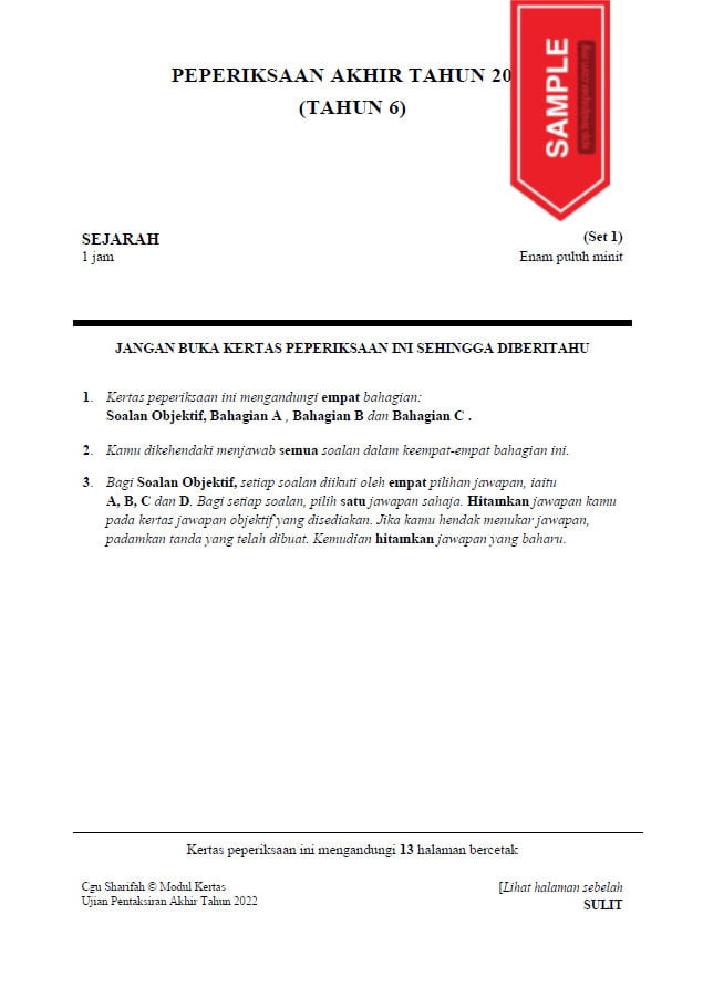 2 SET KERTAS SEJARAH PERSEDIAAN PBD SESI AKHIR 2022 - TAHUN 6 (BONUS WORD) - Cikgu.Info