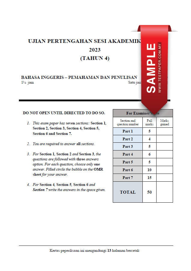 3 SET KERTAS UJIAN PERTENGAHAN SESI AKADEMIK BAHASA INGGERIS TAHUN 4 (UPSA SESI 2023/24) - Cikgu ...