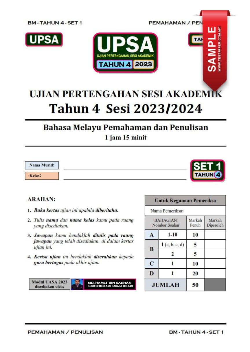 3 SET MODUL UJIAN SUMATIF BAHASA MELAYU TAHUN 4 SESI 2023-2024 (UAwSA / UPSA/ UASA) - Cikgu.Info