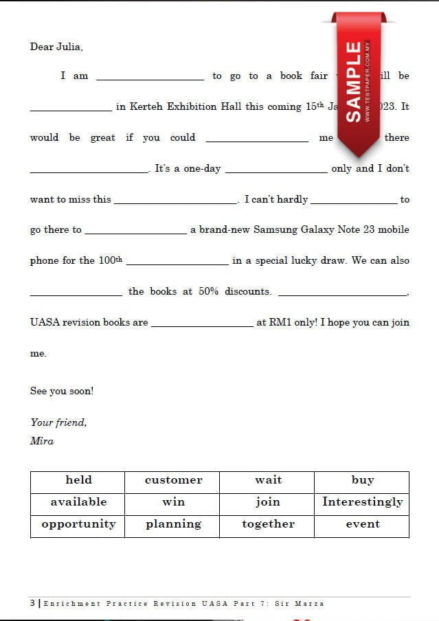 ENGLISH UASA E-MAIL WRITING PART 7 : ENRICHMENT PRACTICE - Cikgu.Info