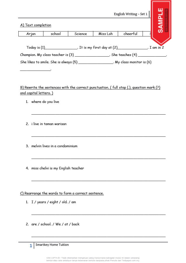 ENGLISH YEAR 2 WRITING, GRAMMAR AND COMPREHENSION - Cikgu.Info