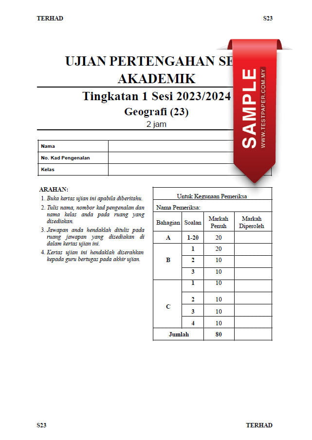 KERTAS UJIAN PERTENGAHAN SESI AKADEMIK GEOGRAFI TINGKATAN 1 (UPSA SESI 2023/24) - Cikgu.Info