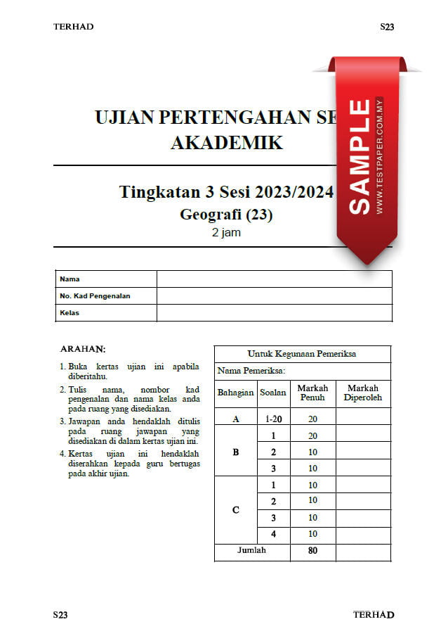 KERTAS UJIAN PERTENGAHAN SESI AKADEMIK GEOGRAFI TINGKATAN 3 (UPSA SESI 2023/24) - Cikgu.Info