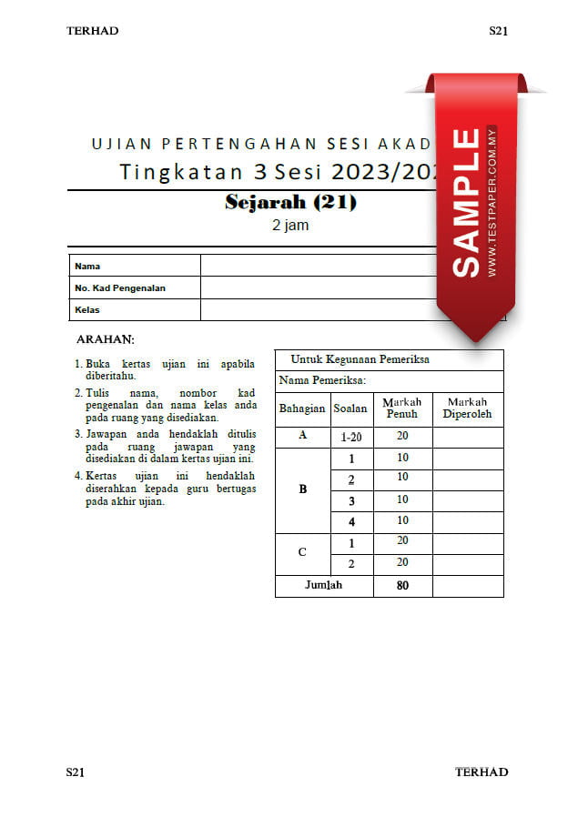 KERTAS UJIAN PERTENGAHAN SESI AKADEMIK SEJARAH TINGKATAN 3 (UPSA SESI 2023/24) - Cikgu.Info
