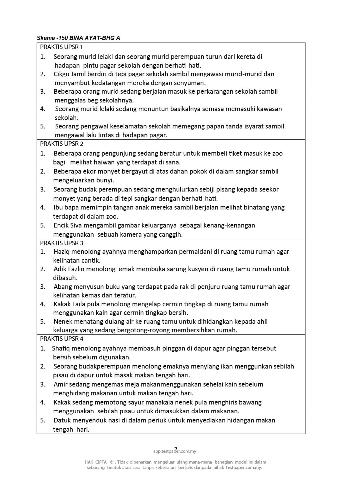 MODUL BAHASA MELAYU - 150 PRAKTIS PENULISAN BINA AYAT UPSR TAHAP 2 ...