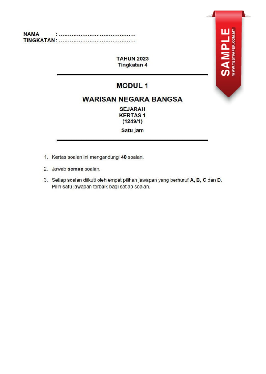 MODUL TOPIKAL LENGKAP FORMAT PEPERIKSAAN SPM SEJARAH TINGKATAN 4 ...