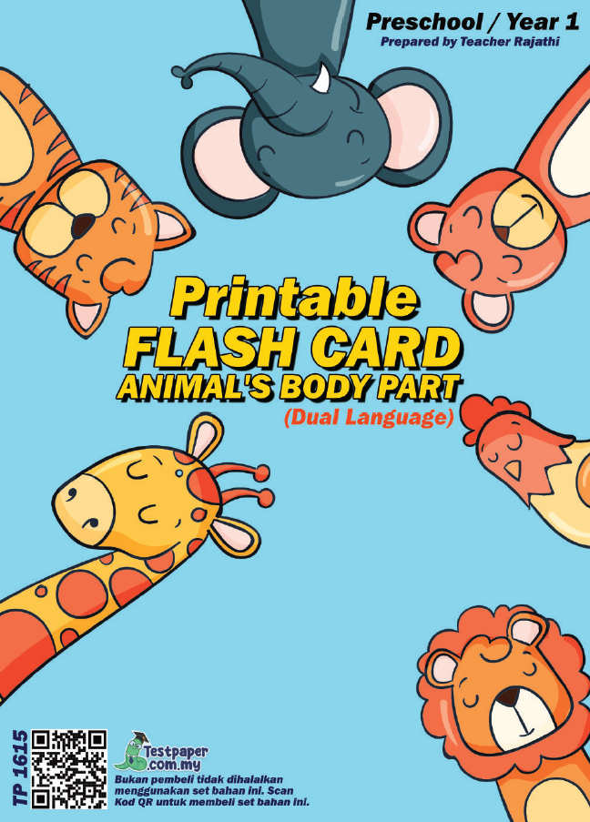 PRINTABLE FLASH CARD ANIMALS BODY PARTS (DUAL LANGUAGE) - Cikgu.Info