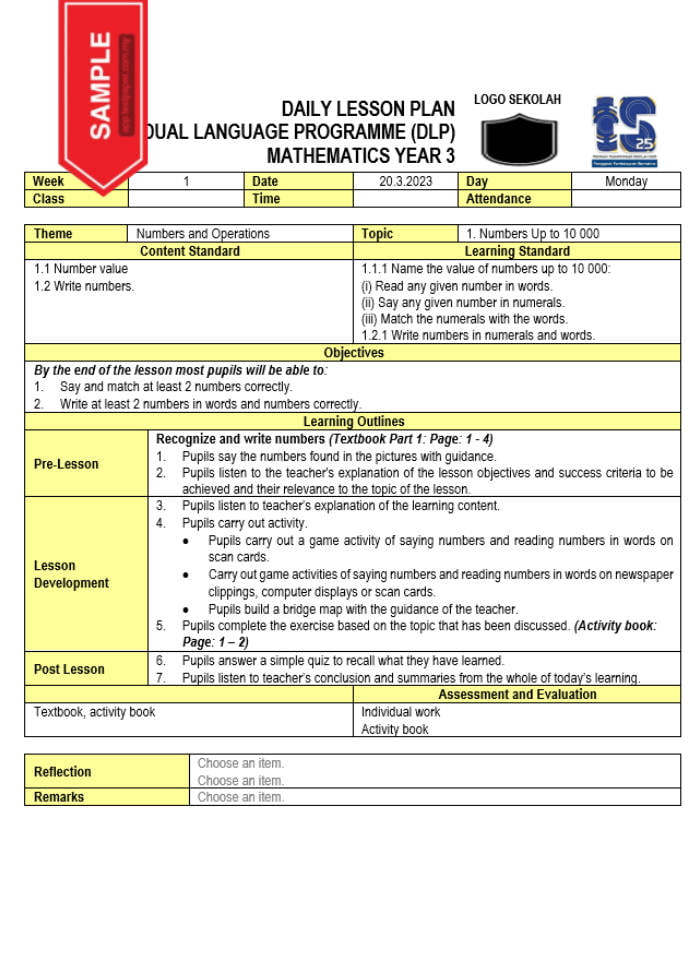RPH DAN RPT 2023 - MATEMATIK EDISI BAHASA INGGERIS (DLP) TAHUN 3 - Cikgu.Info