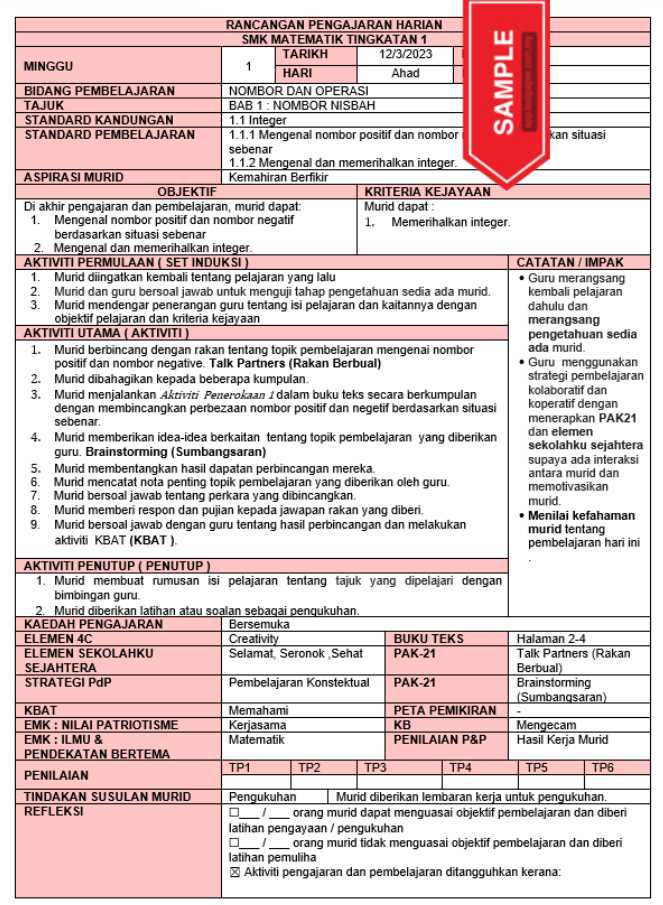 RPH DAN RPT 2023 - MATEMATIK TINGKATAN 1 - Cikgu.Info
