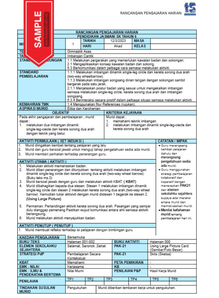 RPH DAN RPT 2023 - PENDIDIKAN JASMANI TAHUN 6 - Cikgu.Info