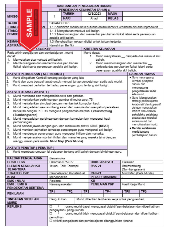 RPH DAN RPT 2023 - PENDIDIKAN KESIHATAN TAHUN 4 - Cikgu.Info