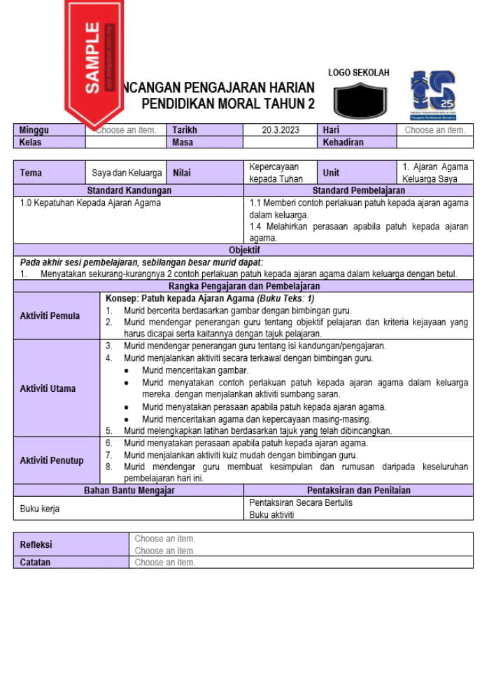RPH DAN RPT 2023 - PENDIDIKAN MORAL TAHUN 2 - Cikgu.Info