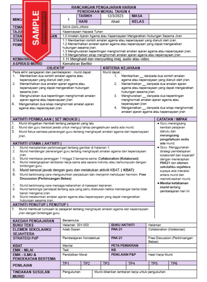 RPH DAN RPT 2023 - PENDIDIKAN MORAL TAHUN 4 - Cikgu.Info