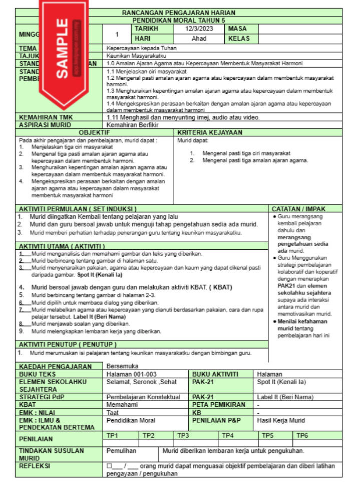 RPH DAN RPT 2023 - PENDIDIKAN MORAL TAHUN 5 - Cikgu.Info