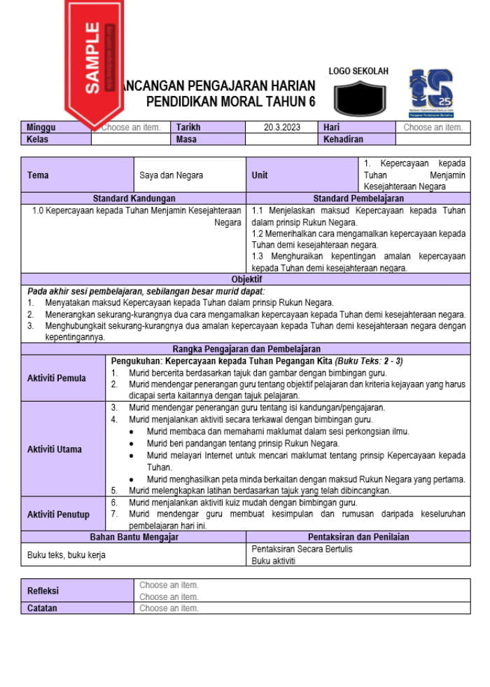 RPH DAN RPT 2023 - PENDIDIKAN MORAL TAHUN 6 - Cikgu.Info