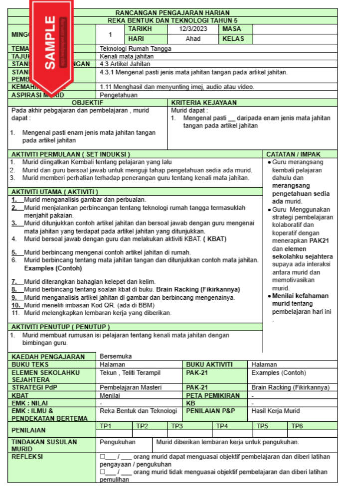 RPH DAN RPT 2023 - REKA BENTUK TEKNOLOGI TAHUN 5 - Cikgu.Info