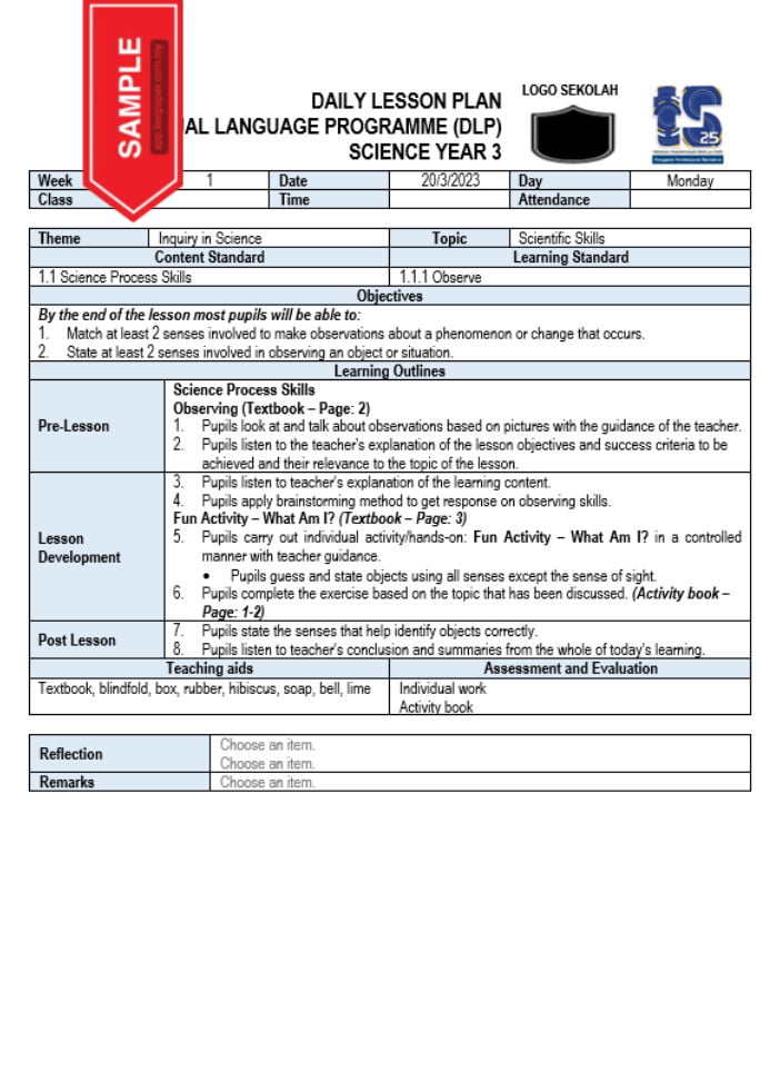 RPH DAN RPT 2023 - SAINS EDISI BAHASA INGGERIS (DLP) TAHUN 3 - Cikgu.Info