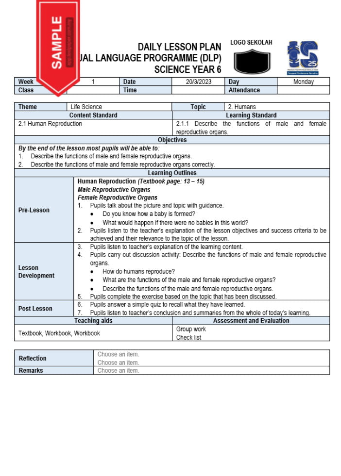 RPH DAN RPT 2023 - SAINS EDISI BAHASA INGGERIS (DLP) TAHUN 6 - Cikgu.Info
