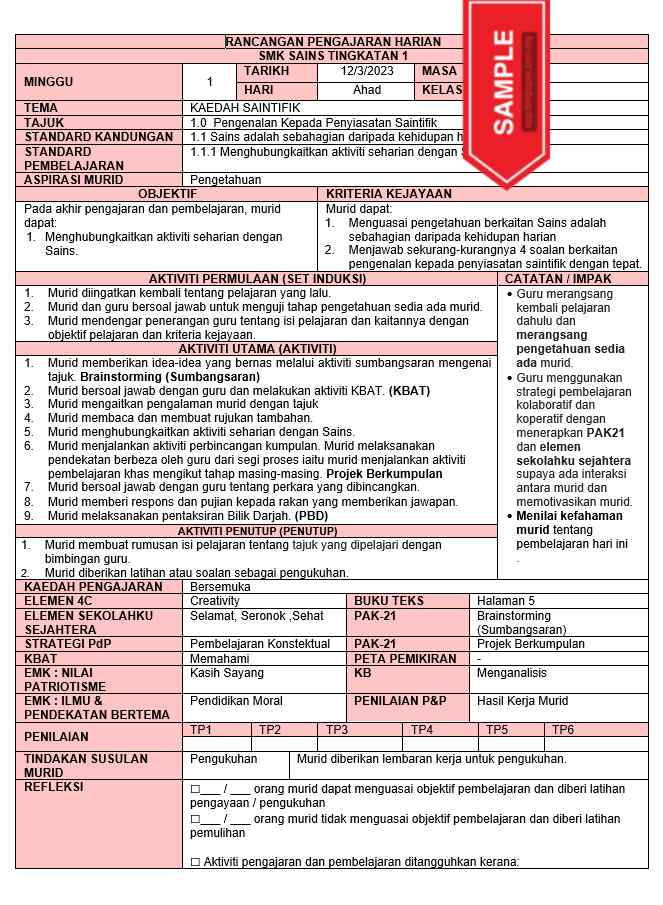 RPH DAN RPT 2023 - SAINS TINGKATAN 1 - Cikgu.Info