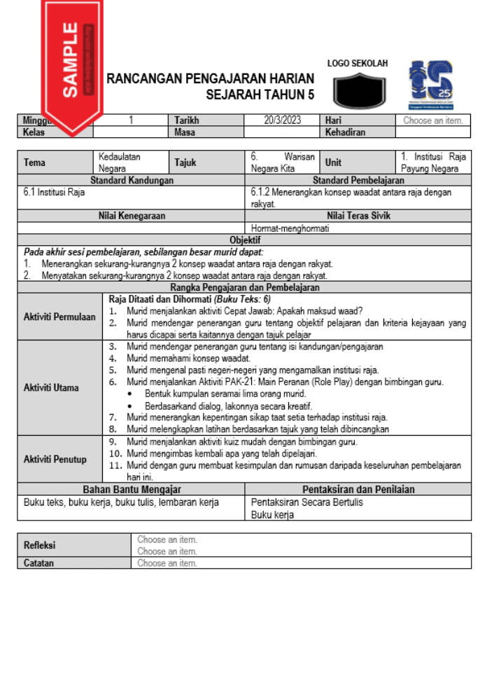 RPH DAN RPT 2023 - SEJARAH TAHUN 5 - Cikgu.Info