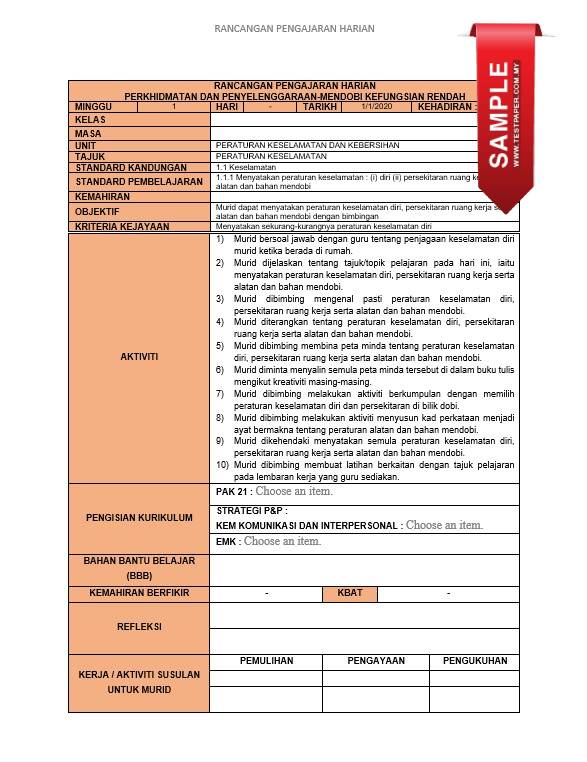 RPH DAN RPT - PROGRAM PENDIDIKAN KHAS INTEGRASI KEFUNGSIAN RENDAH ...