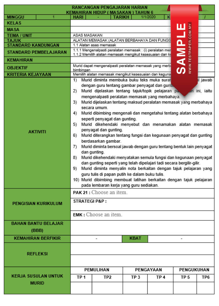 RPH DAN RPT - PROGRAM PENDIDIKAN KHAS INTEGRASI KEMAHIRAN HIDUP (MASAKAN) TAHUN 6 (TS25) - Cikgu ...