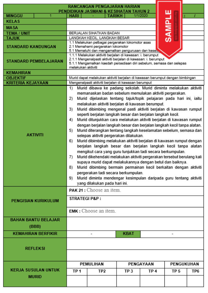 RPH DAN RPT - PROGRAM PENDIDIKAN KHAS INTEGRASI PENDIDIKAN JASMANI KESIHATAN TAHUN 2 (TS25 ...