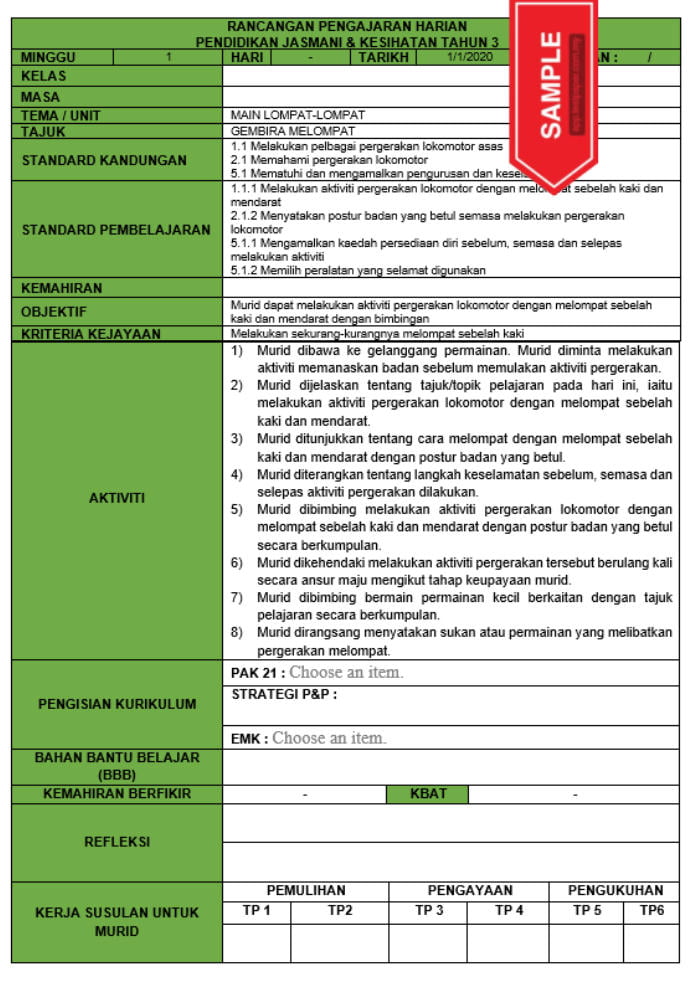 RPH DAN RPT - PROGRAM PENDIDIKAN KHAS INTEGRASI PENDIDIKAN JASMANI ...