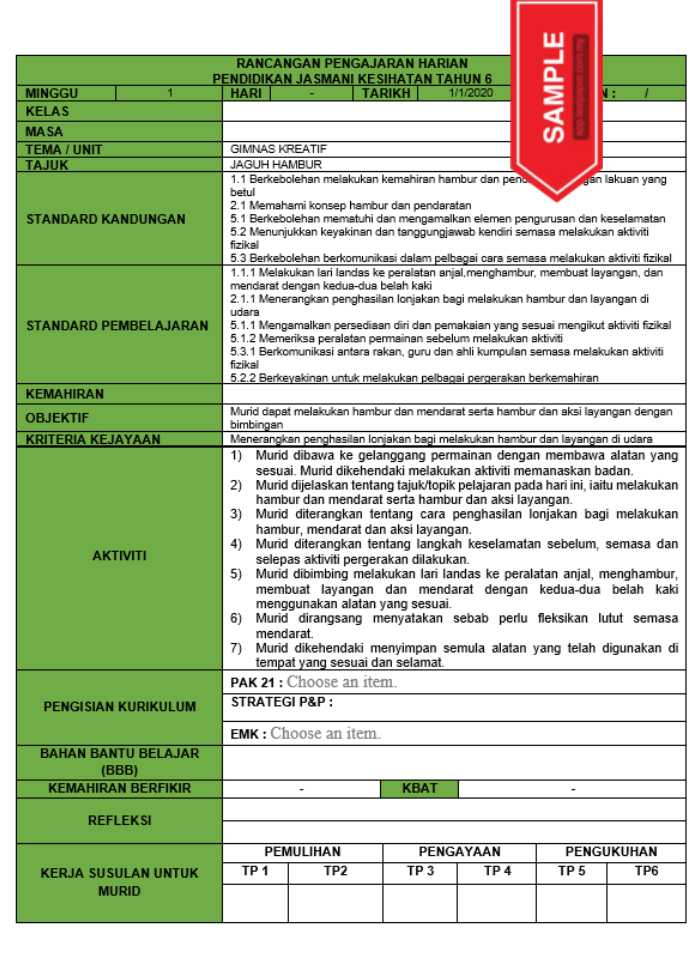 RPH DAN RPT - PROGRAM PENDIDIKAN KHAS INTEGRASI PENDIDIKAN JASMANI KESIHATAN TAHUN 6 (TS25 ...