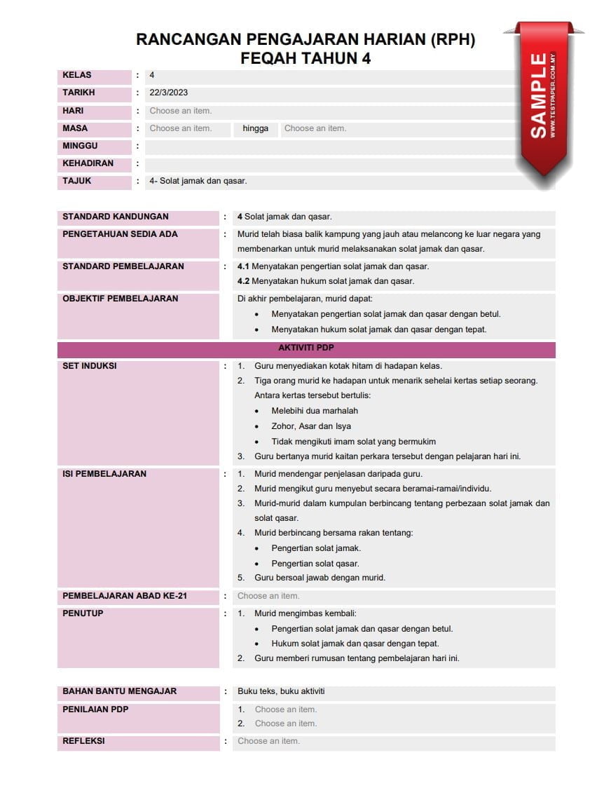 RPH KSRA - FEQAH TAHUN 4-5-6 - Cikgu.Info