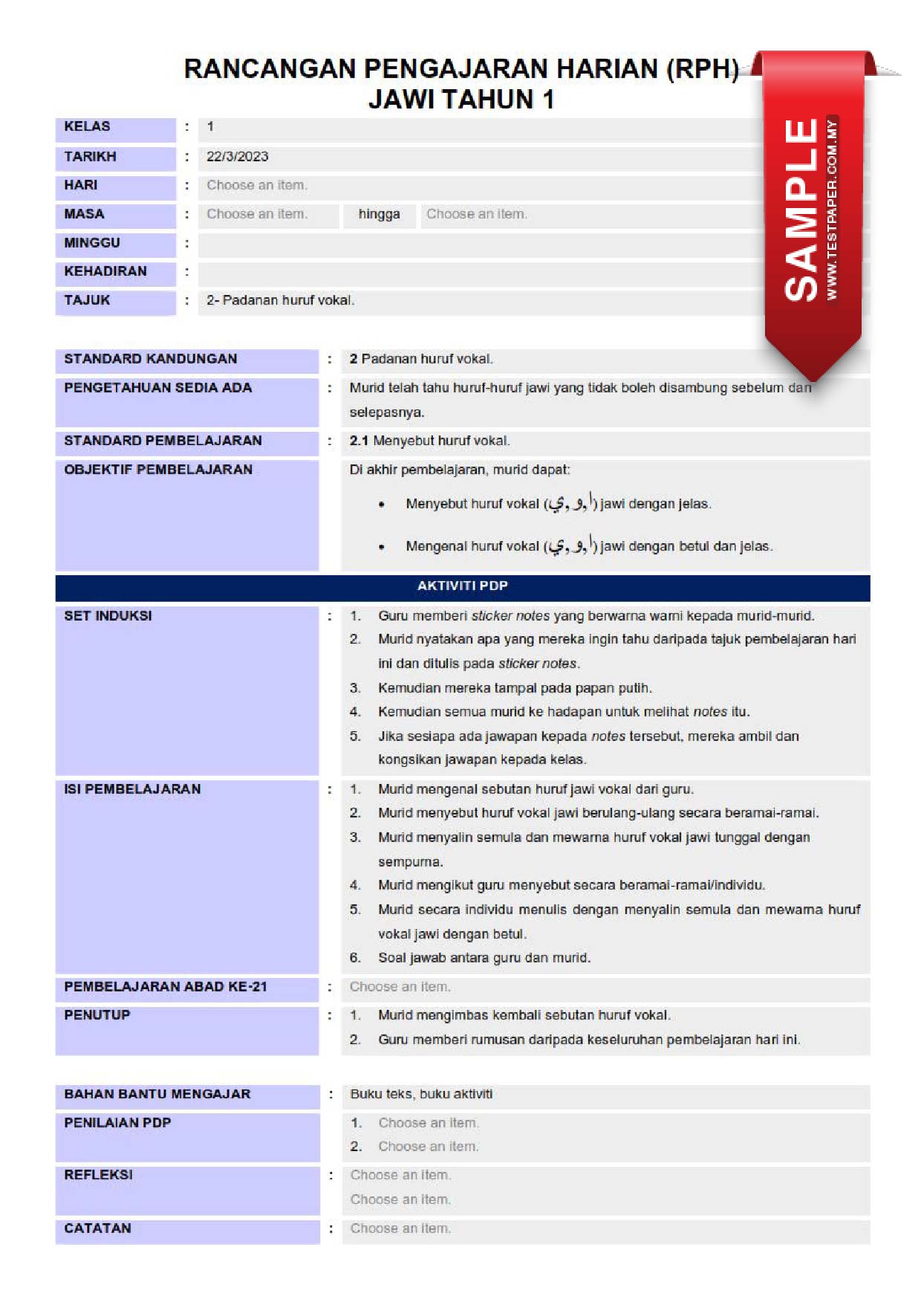 RPH KSRA - JAWI TAHUN 1-2-3 - Cikgu.Info