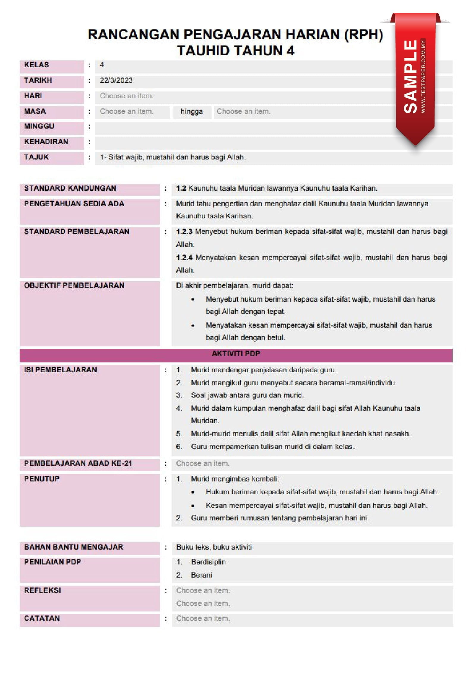 RPH KSRA - TAUHID TAHUN 4-5-6 - Cikgu.Info