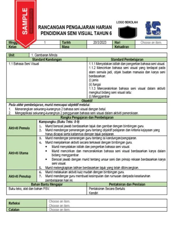 RPH DAN RPT 2023 - PENDIDIKAN SENI VISUAL TAHUN 6 - Cikgu.Info