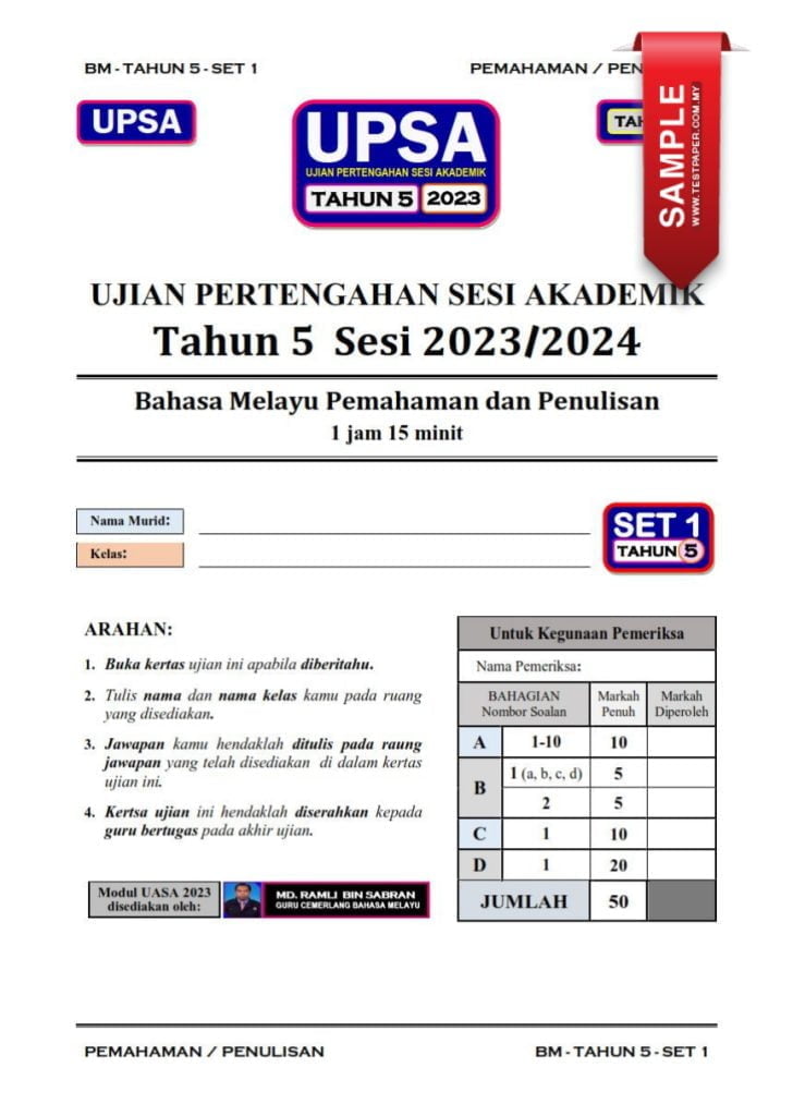 3 SET MODUL UJIAN SUMATIF BAHASA MELAYU TAHUN 5 SESI 2023-2024 (UAwSA ...