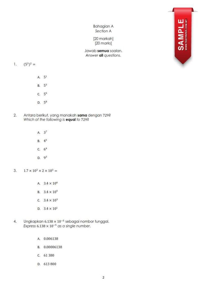UASA Matematik Tingkatan 3 Sesi 2023/2024